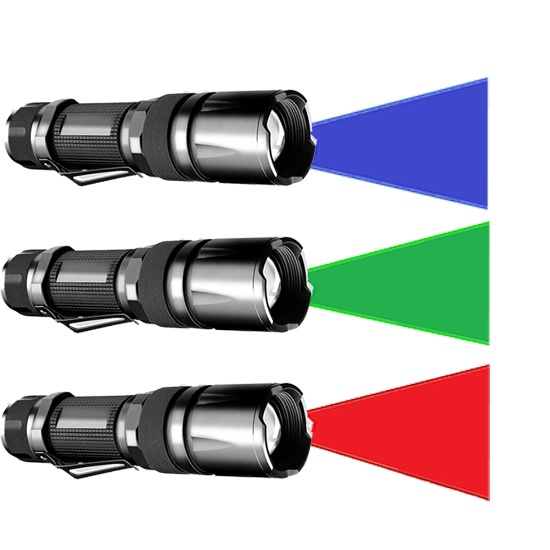 Zoomable LED Flashlight Multifunctional Tactical Torch Red Green Blue ...